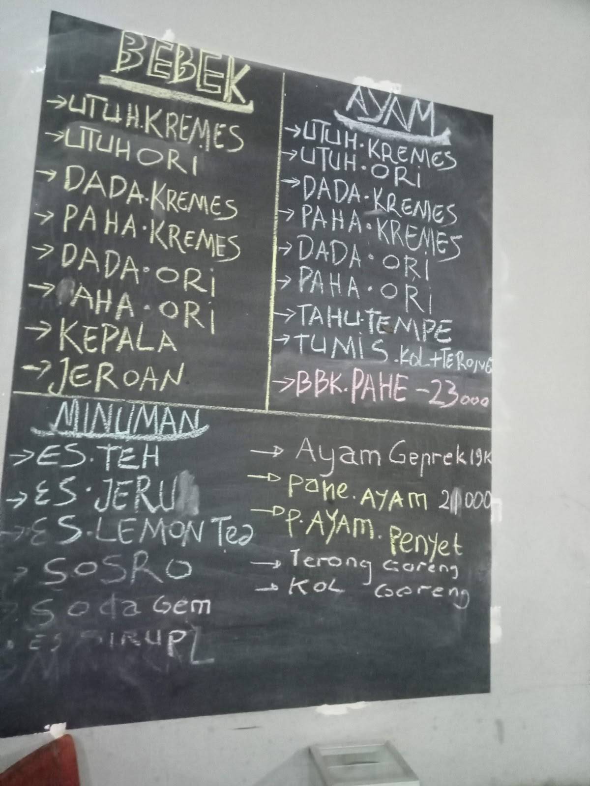 Carta del restaurante Bebek Goreng H. Slamet (Asli) kayoon, Surabaya