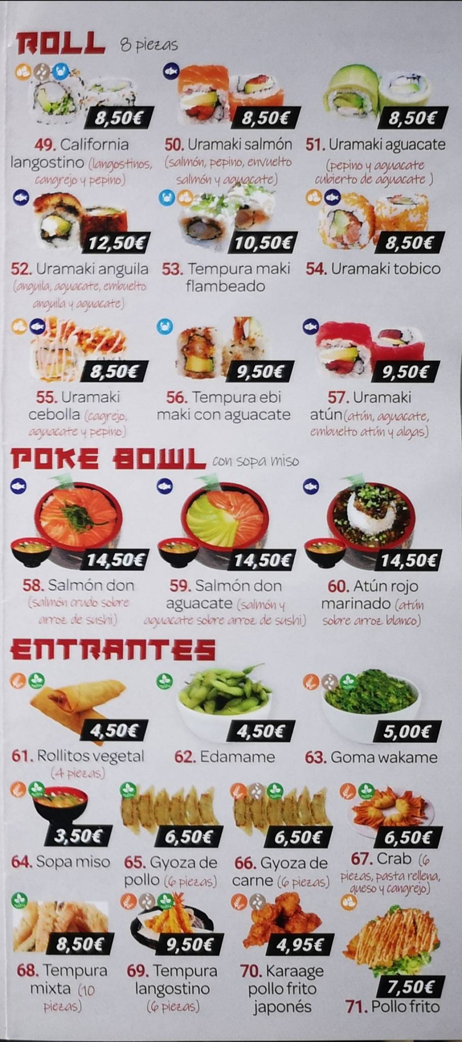 Menu at Sushi gourmet restaurant, Fortaleza