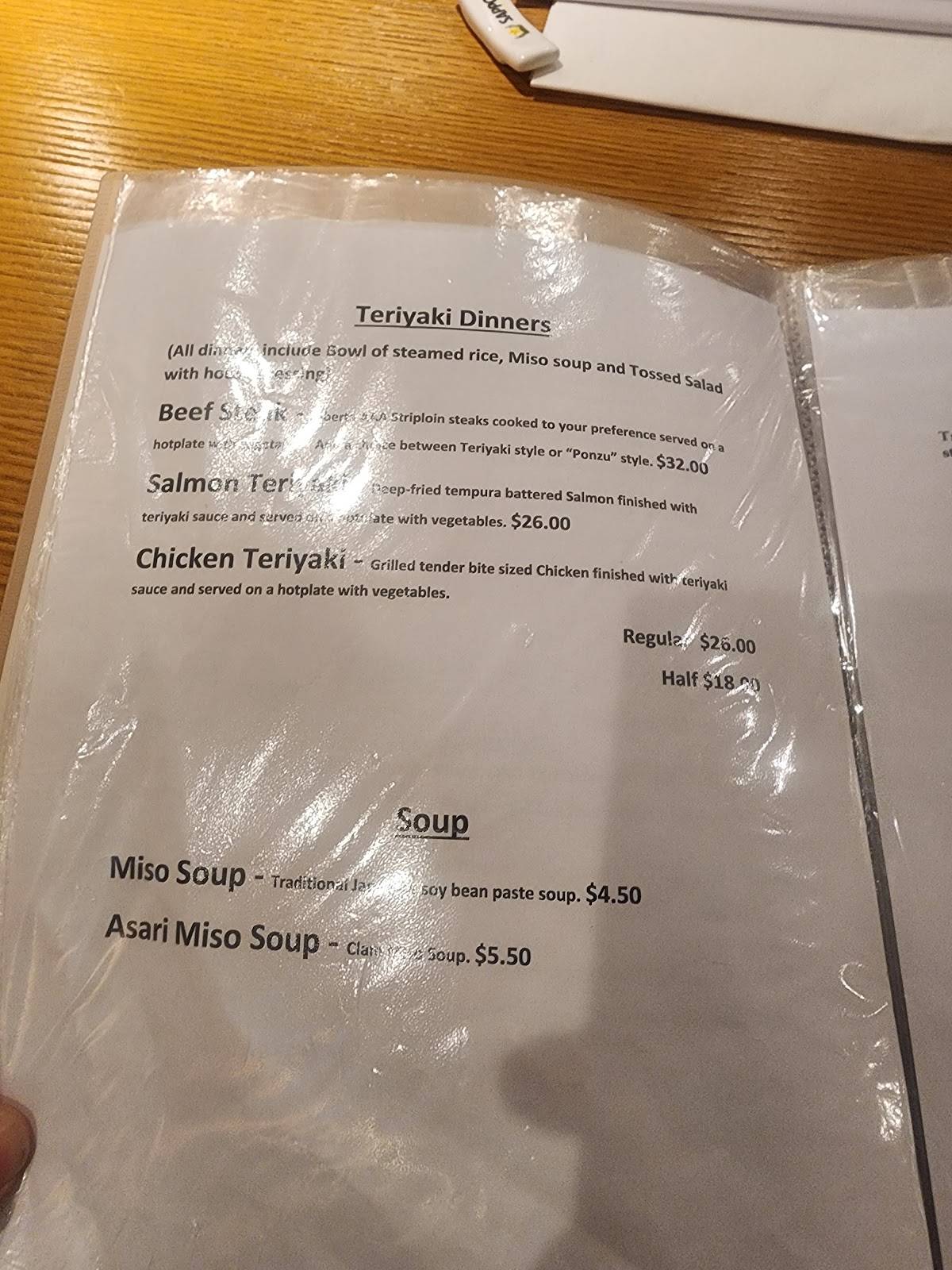 Menu at Sushi Hiro Japanese Restaurant, Calgary