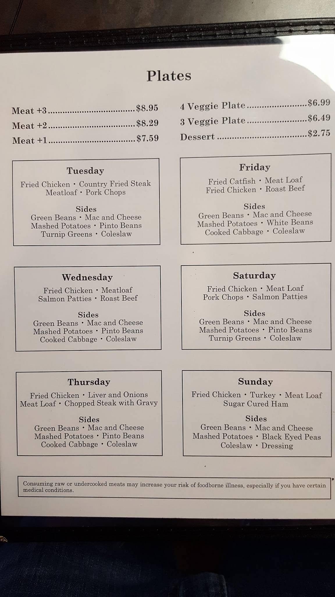 Menu at Sweet P's Southern Style restaurant, Clarksville