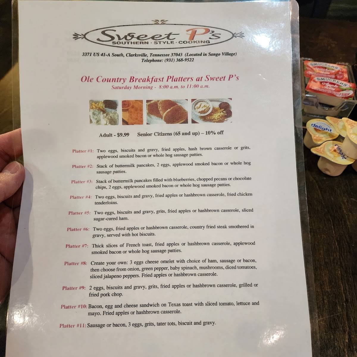 Menu at Sweet P's Southern Style restaurant, Clarksville