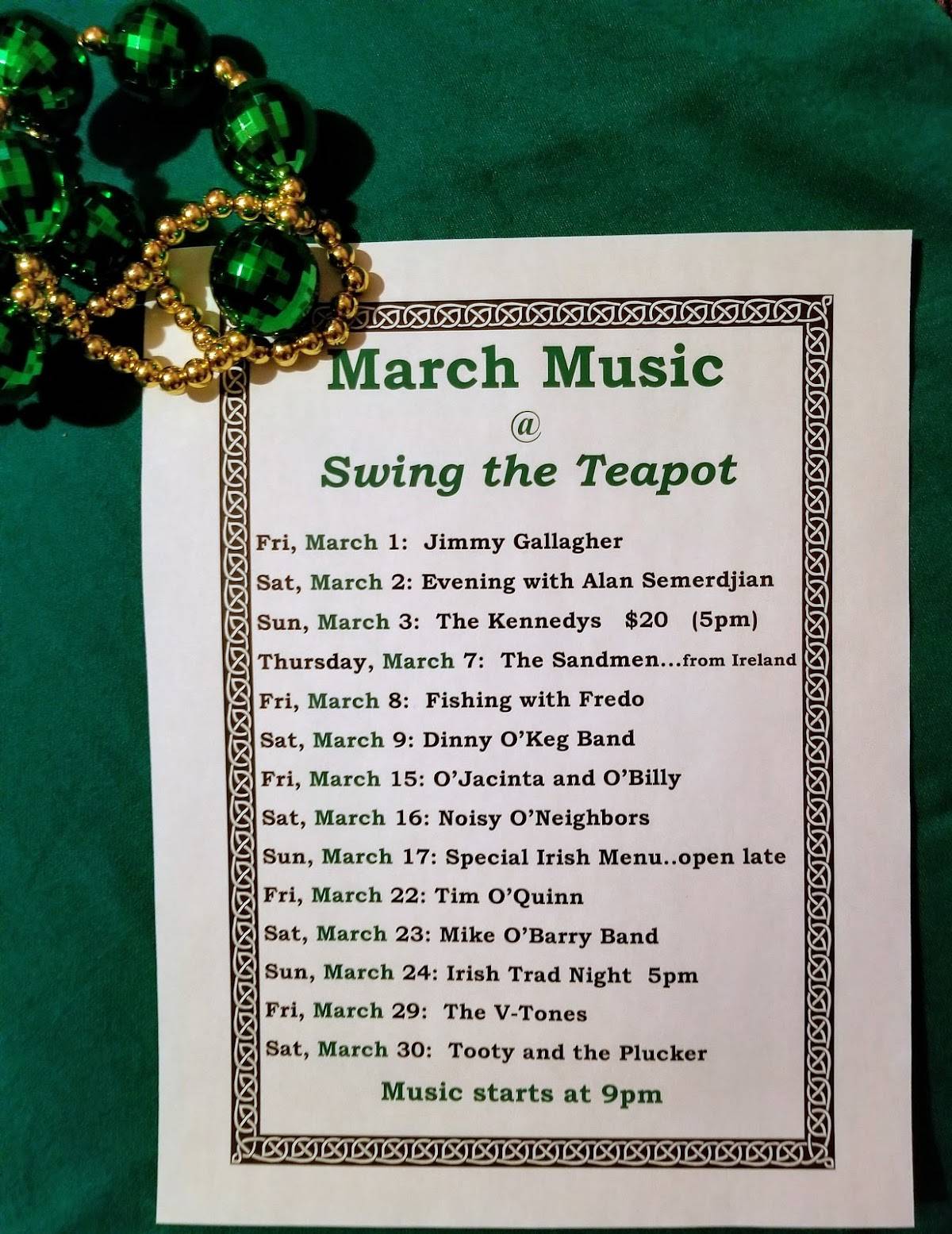 Menu at Swing the Teapot restaurant, Floral Park