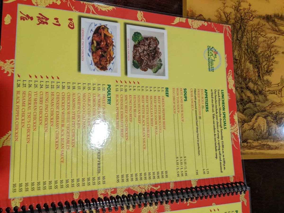 Menu at Szechuan restaurant, Abilene