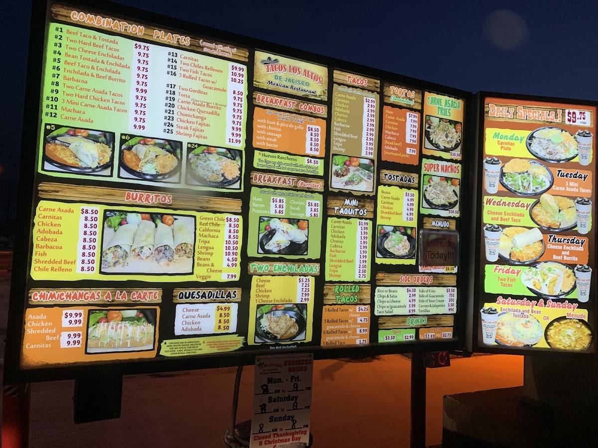 Menu at Tacos Los Altos restaurant, Flagstaff, E Rte 66