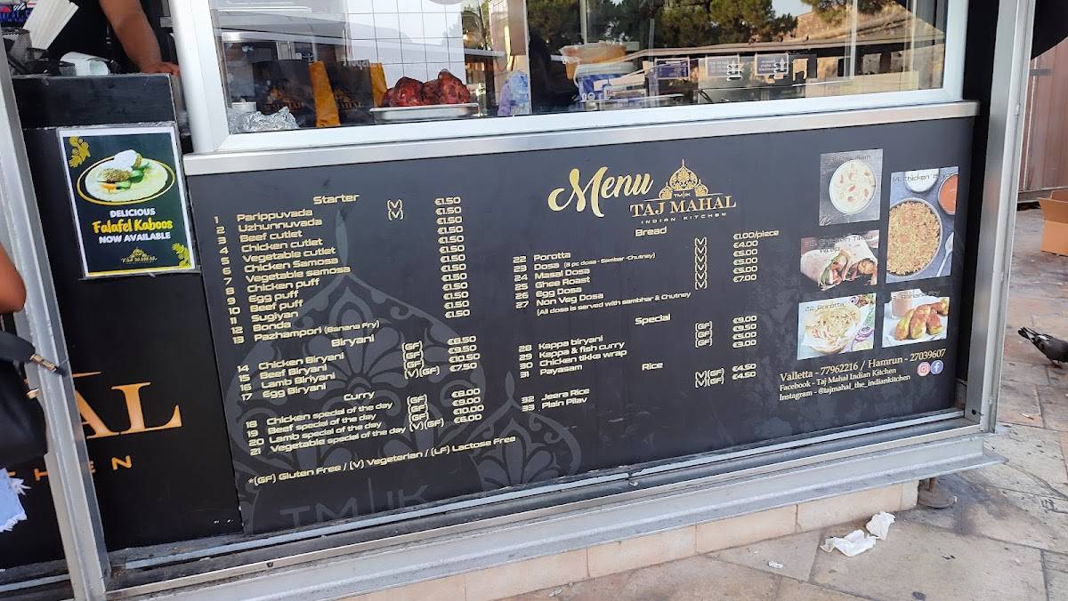 Speisekarte von Taj Mahal Indian kitchen restaurant, Valletta