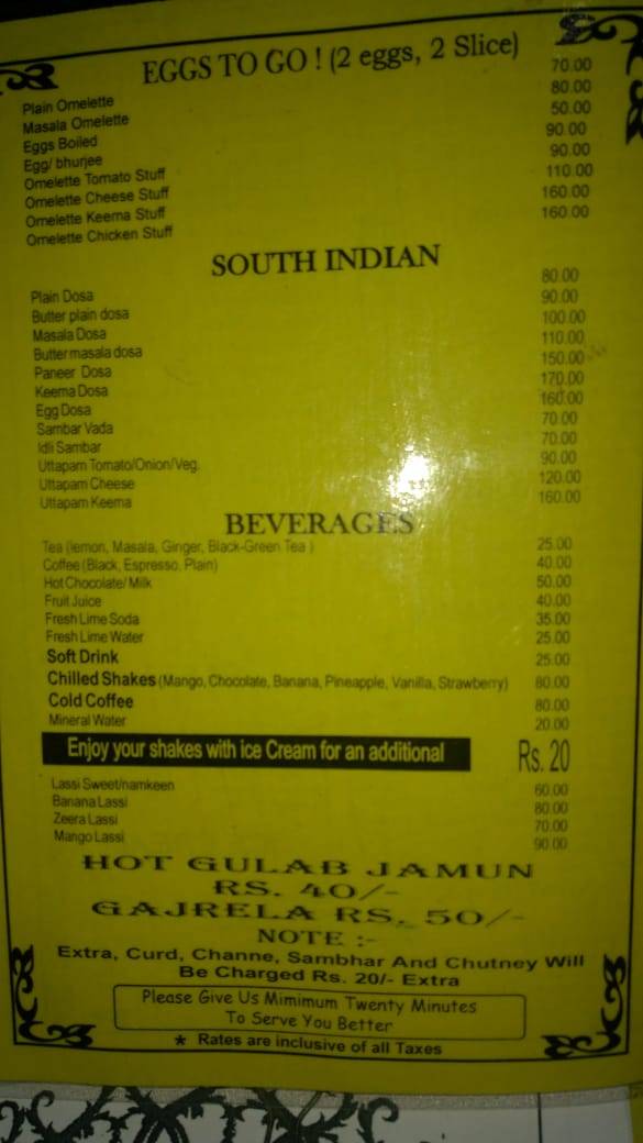 Menu at Taj Restaurant, Palampur