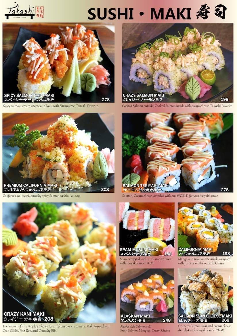 Menu at Takashi Japanese Cuisine QC restaurant, Quezon City