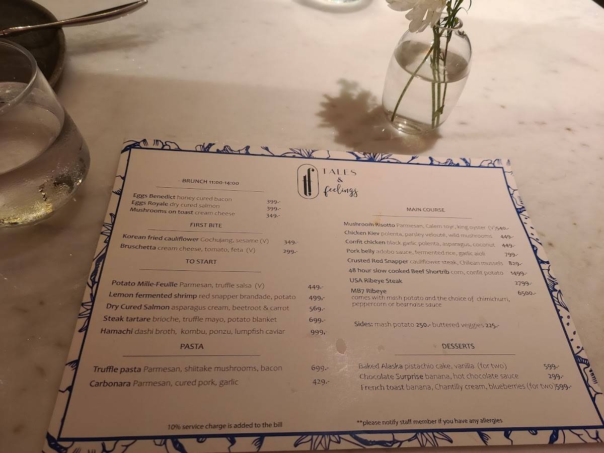 Menu at Tales and Feelings restaurant, Cebu City