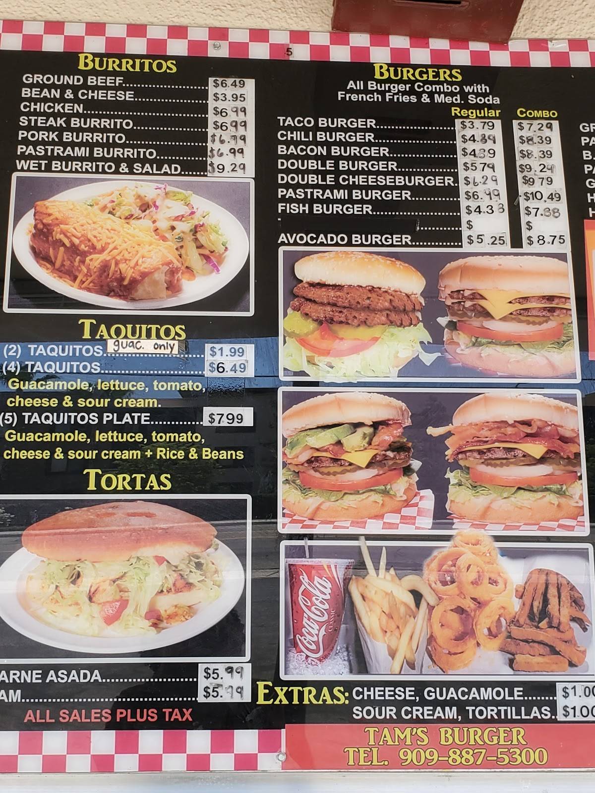 Menu at Tam's Burger restaurant, San Bernardino
