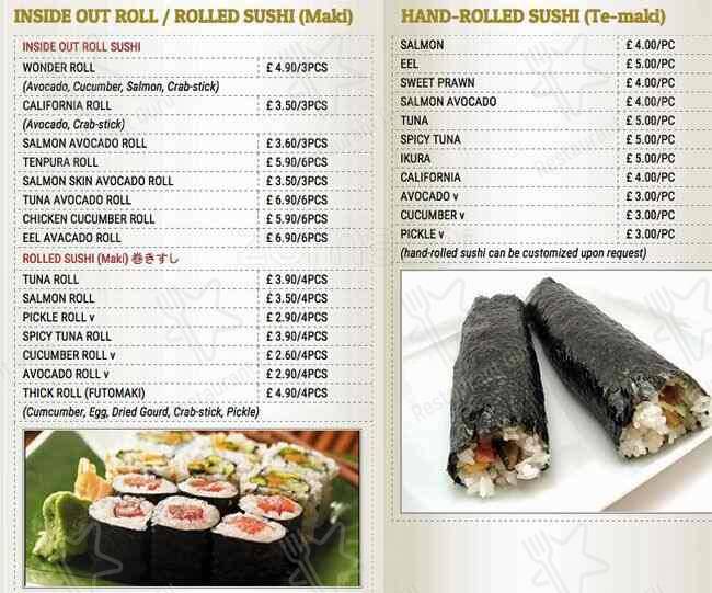 Menu at Taro - Soho restaurant, London, 61 Brewer St
