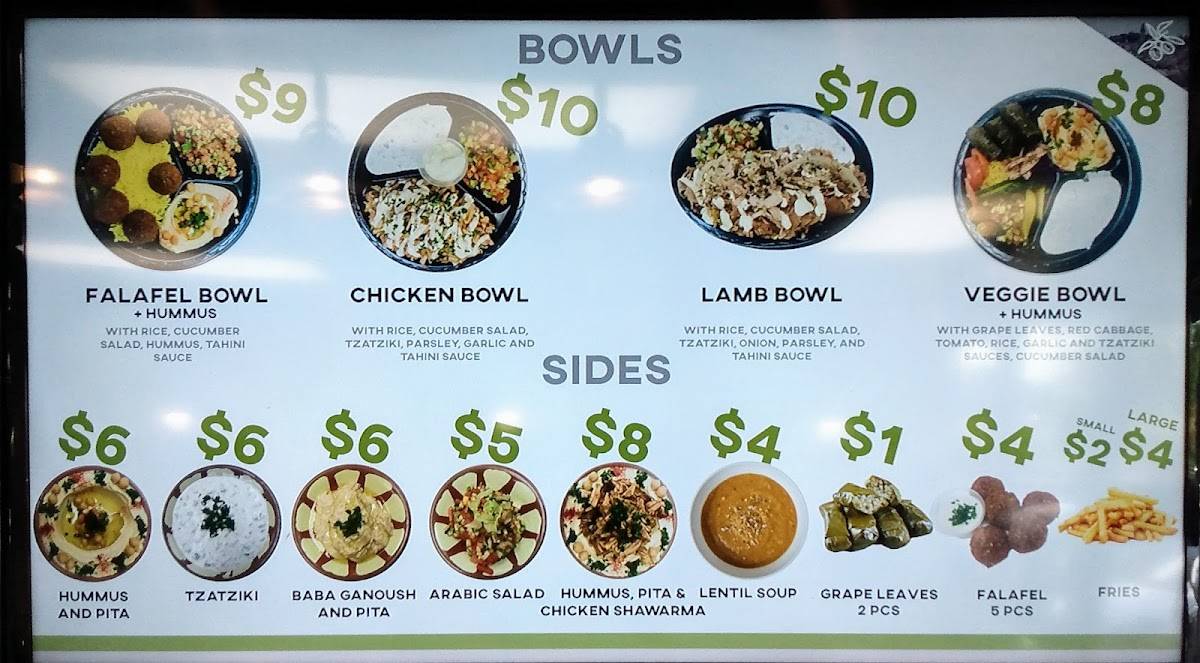 Menu at Taste of Jerusalem restaurant, Fairborn