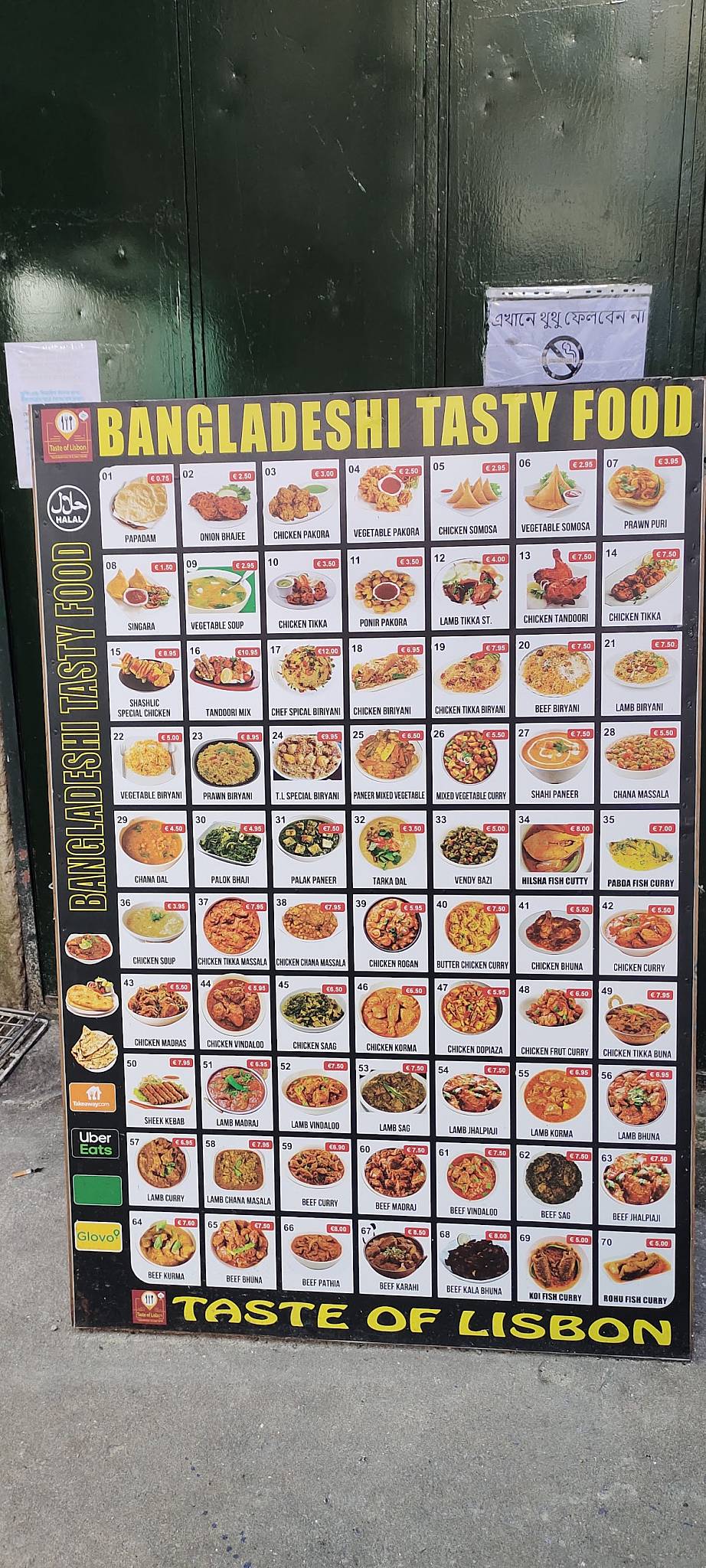 Menu at Taste of Lisbon restaurant, Lisbon, R. do Benformoso 133