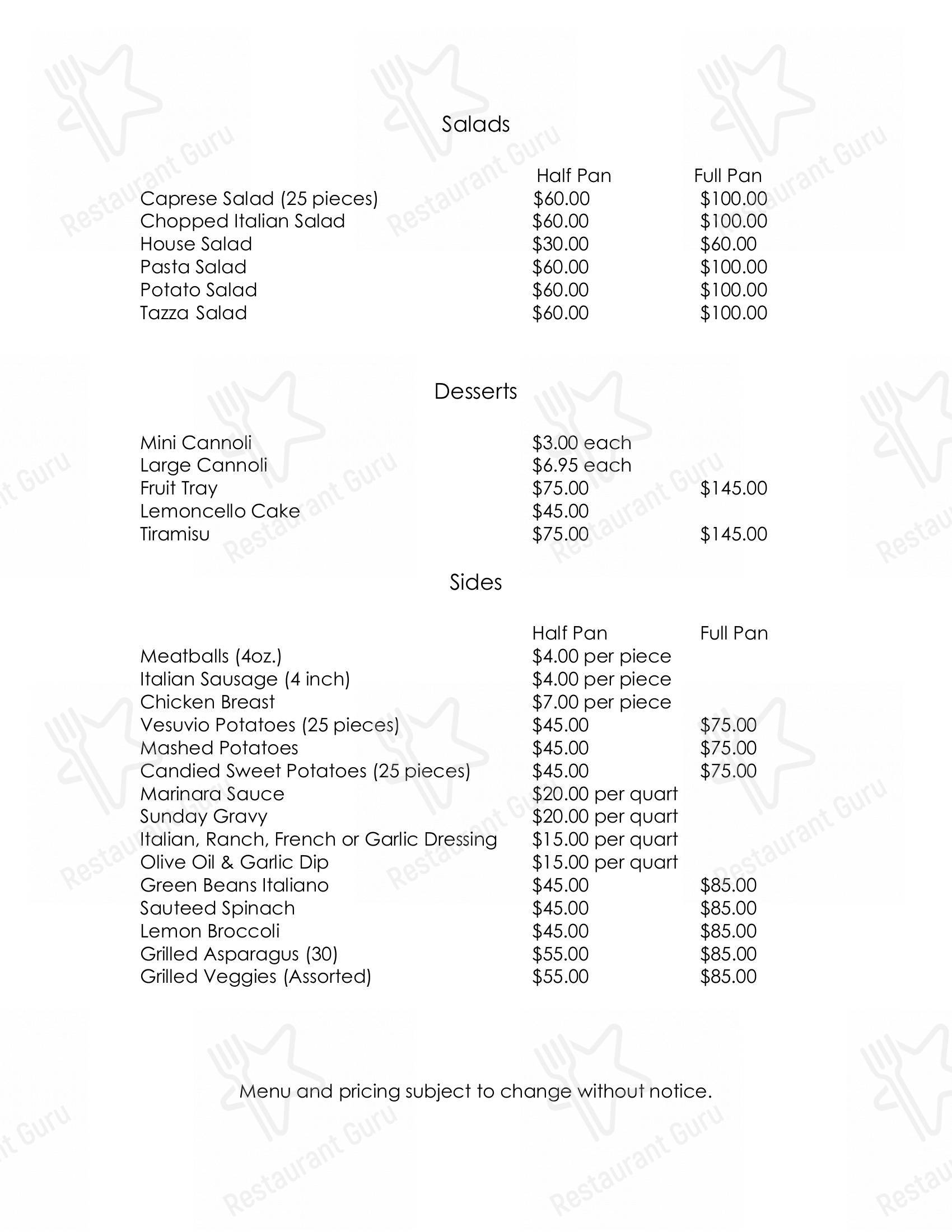 Menu at Tazza Italian Ristorante restaurant, Homer Glen
