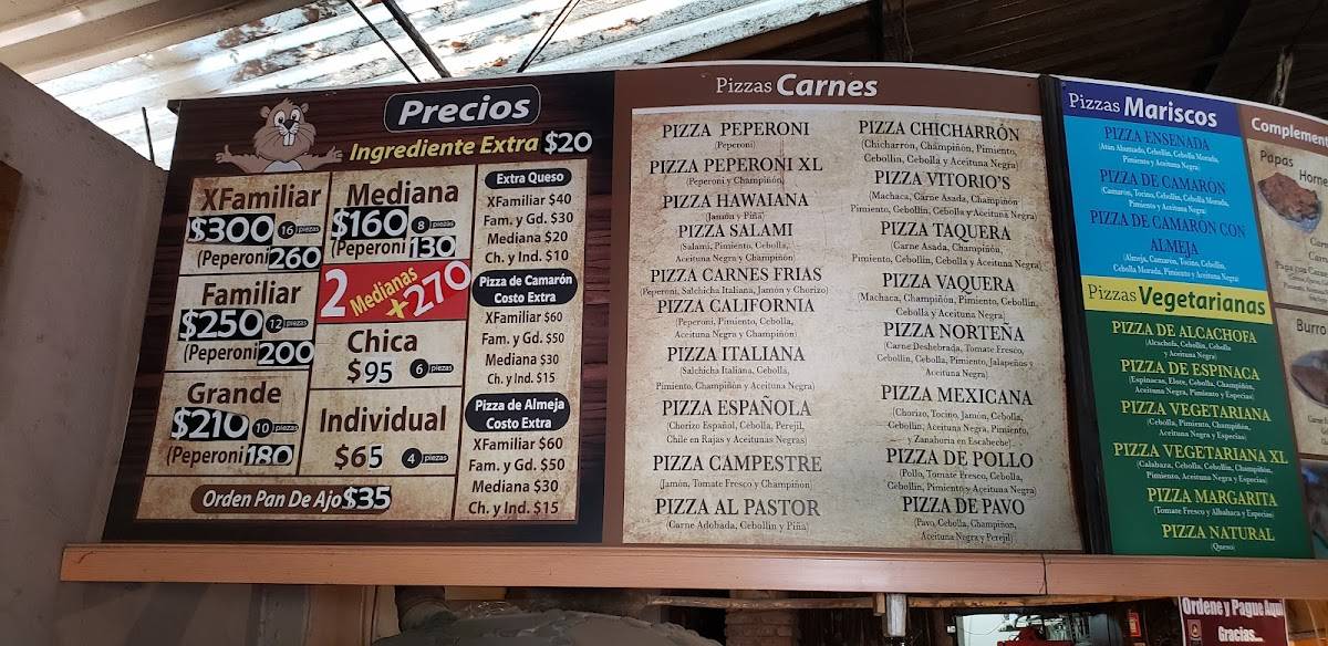 Carta de pizzería Vittorio's Pizza, Tecate