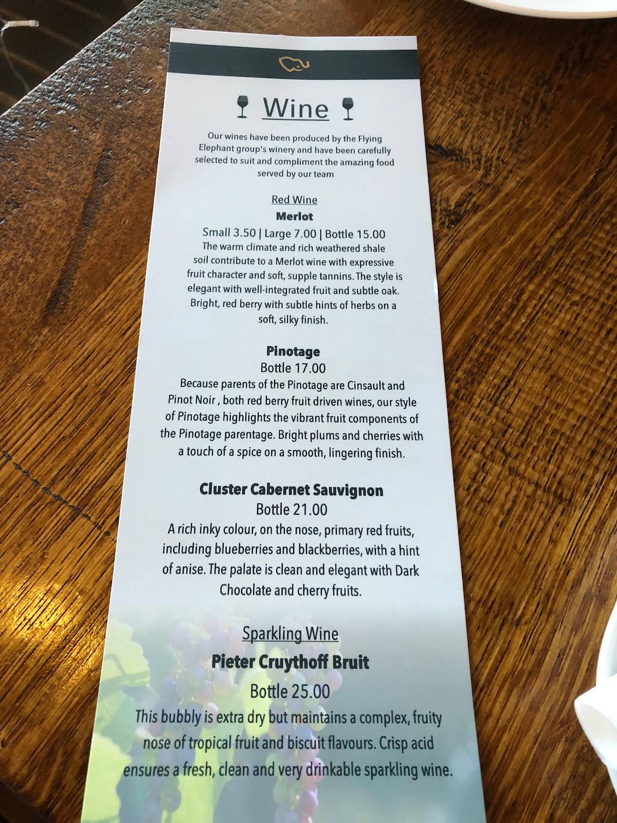 Menu at Flying Elephant restaurant, Telford
