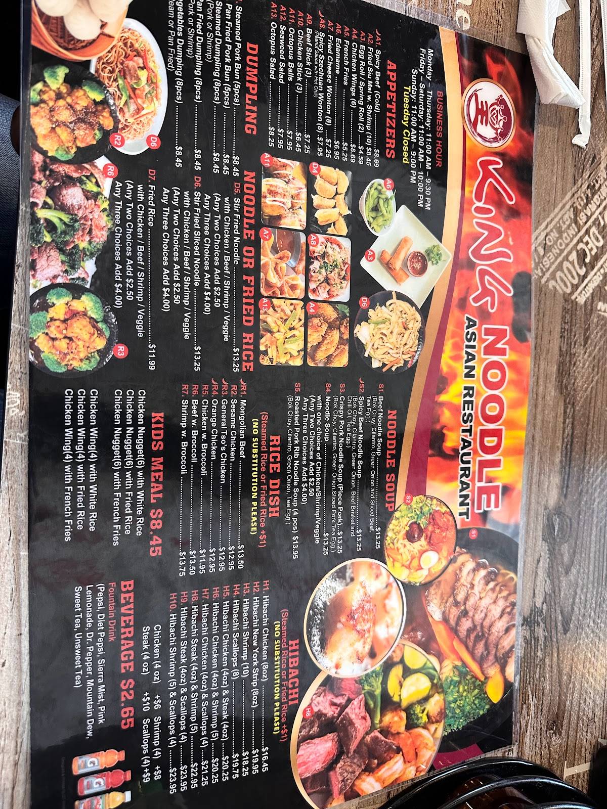 Menu at King Noodle Asian Restaurant, Temple