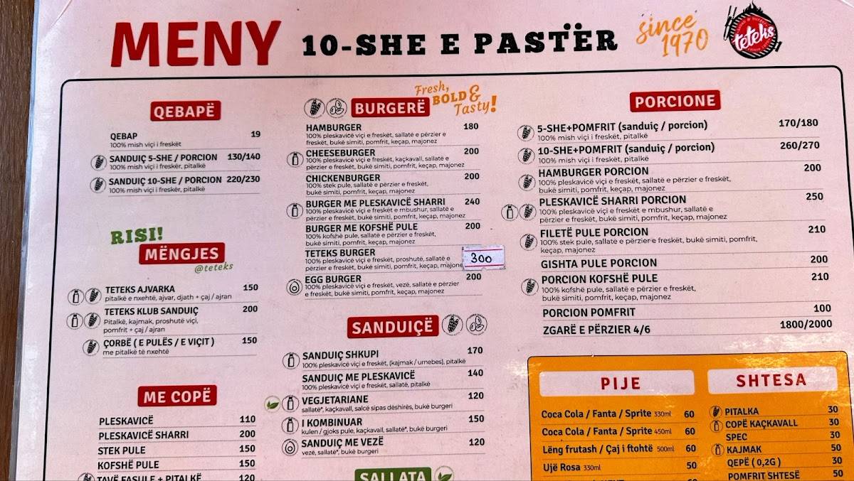Menu at Teteks 2 restaurant, Skopje, Ulica Bitpazarska br.92