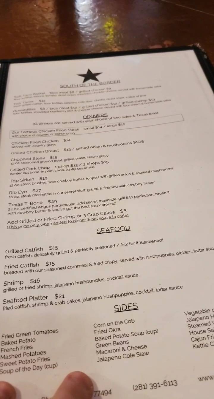 Menu at Texas Tradition steakhouse, Katy, Hwy Blvd #1306