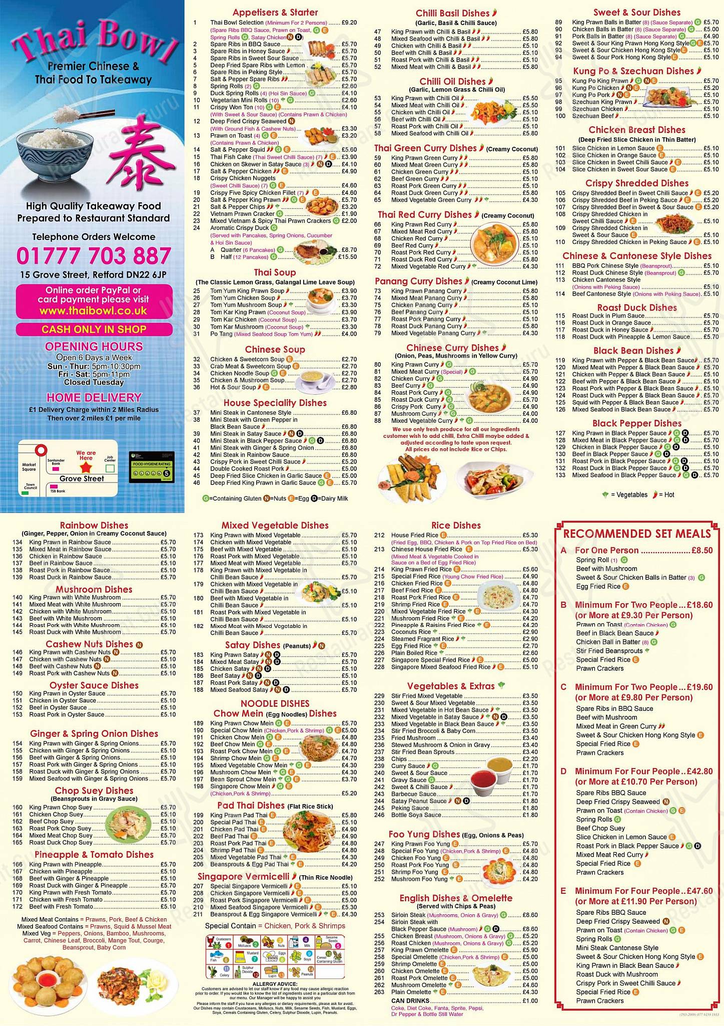 Menu at Thai Bowl restaurant, Retford