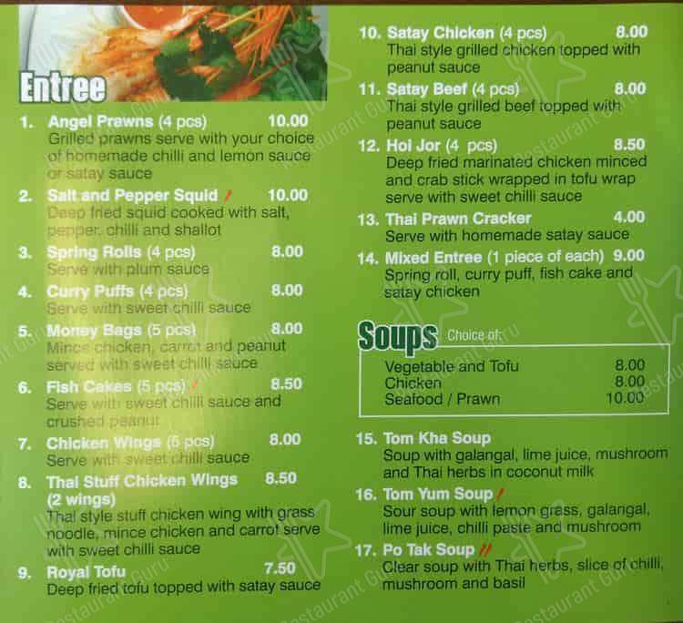 Menu at Thai Elephant restaurant, Padstow