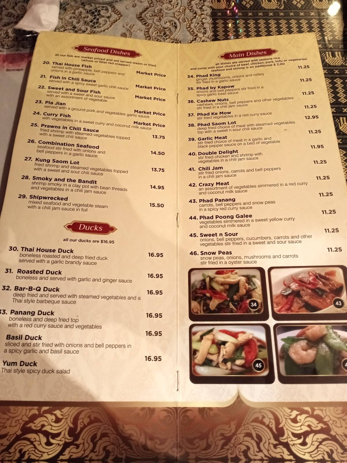 Menu at Thai House restaurant, Sebring