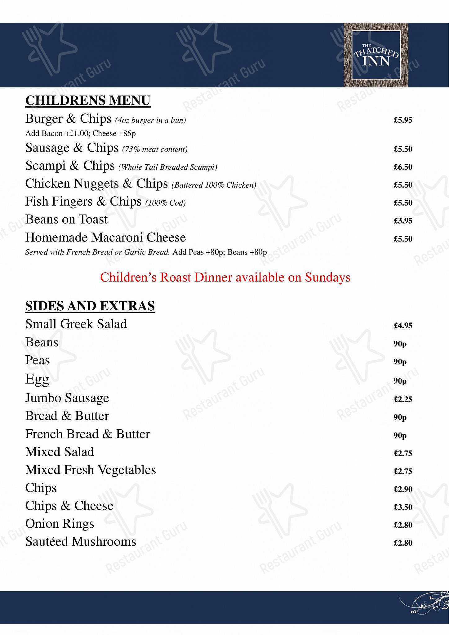 Menu at The Thatched Inn pub & bar, Hassocks