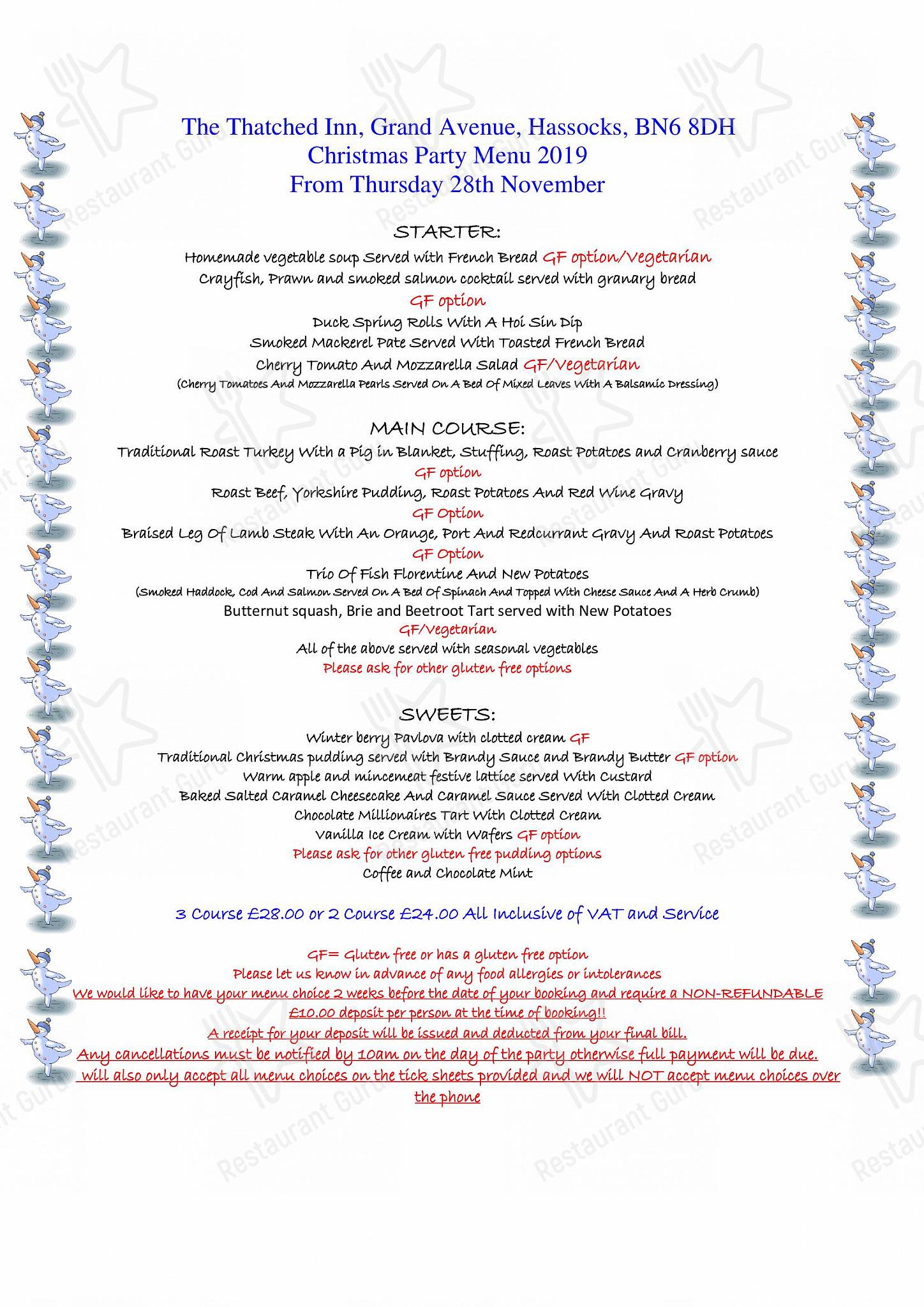 Menu at The Thatched Inn pub & bar, Hassocks