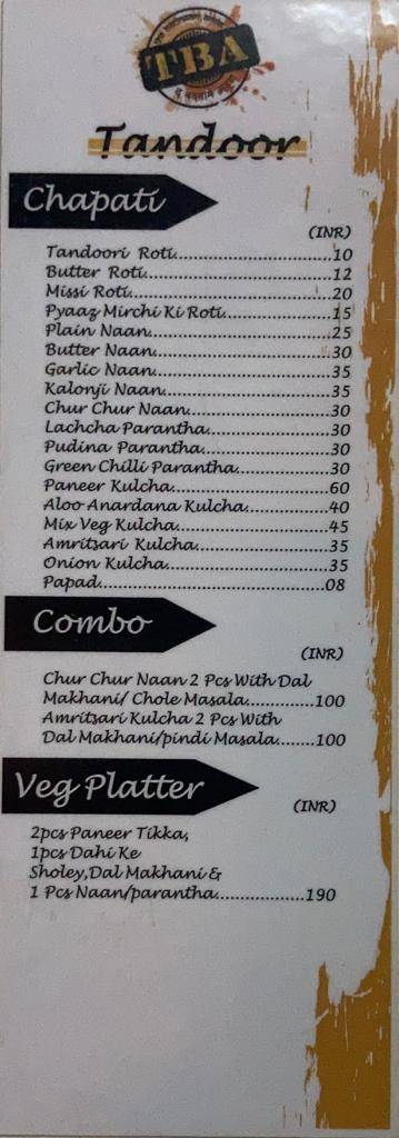 Menu at The Badnaam Adda TBA Pure Veg Best Restaurant in Greater Noida ...