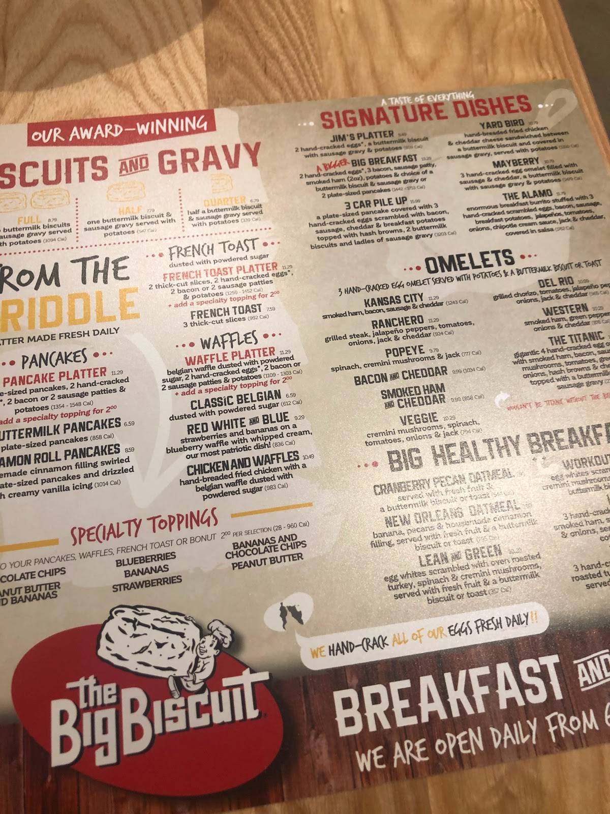 Menu at The Big Biscuit restaurant, Topeka