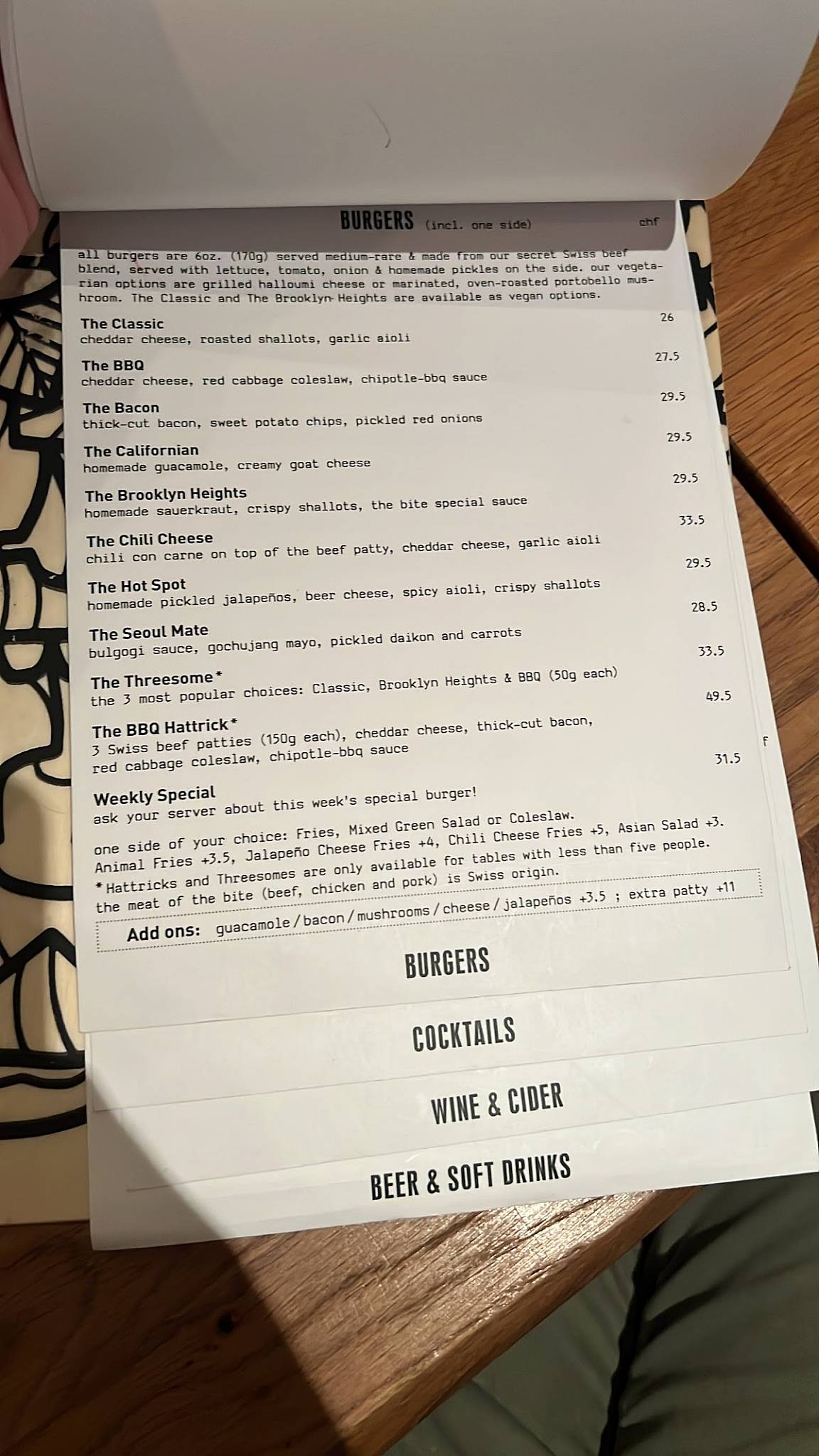 Speisekarte von The Bite, Zürich