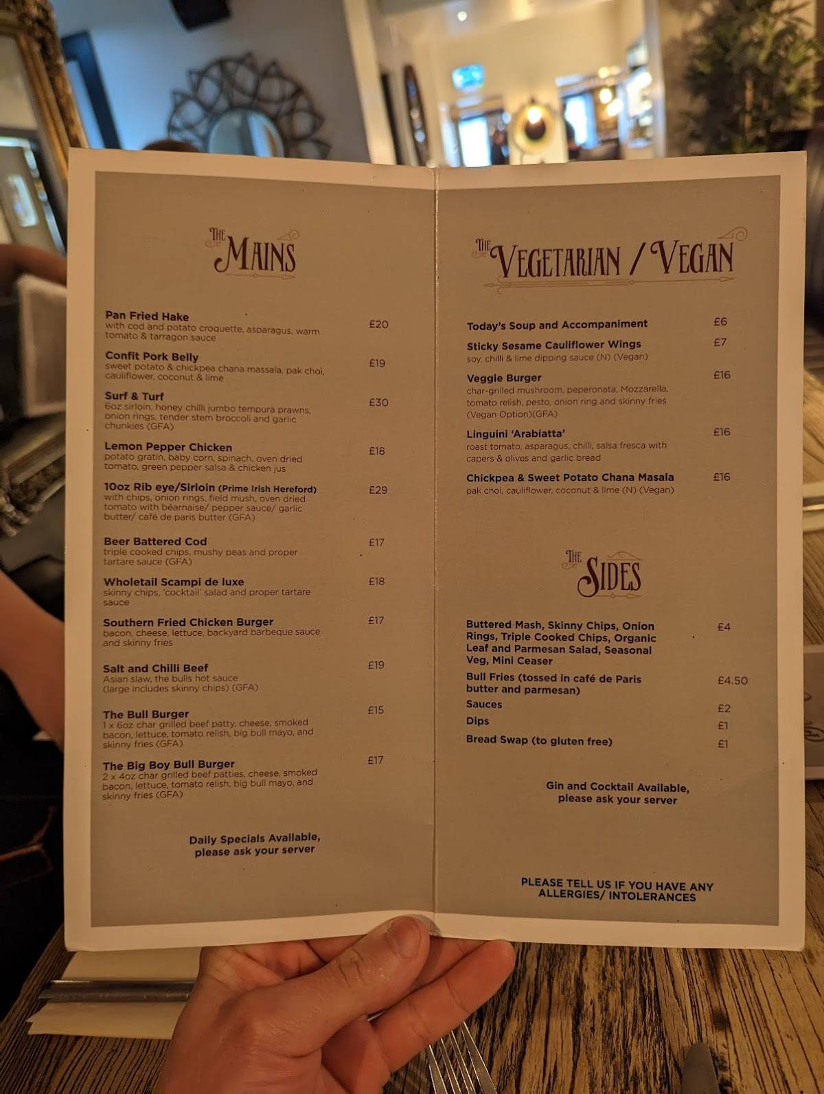 Menu at The Bull & Claw Donaghadee restaurant, Donaghadee