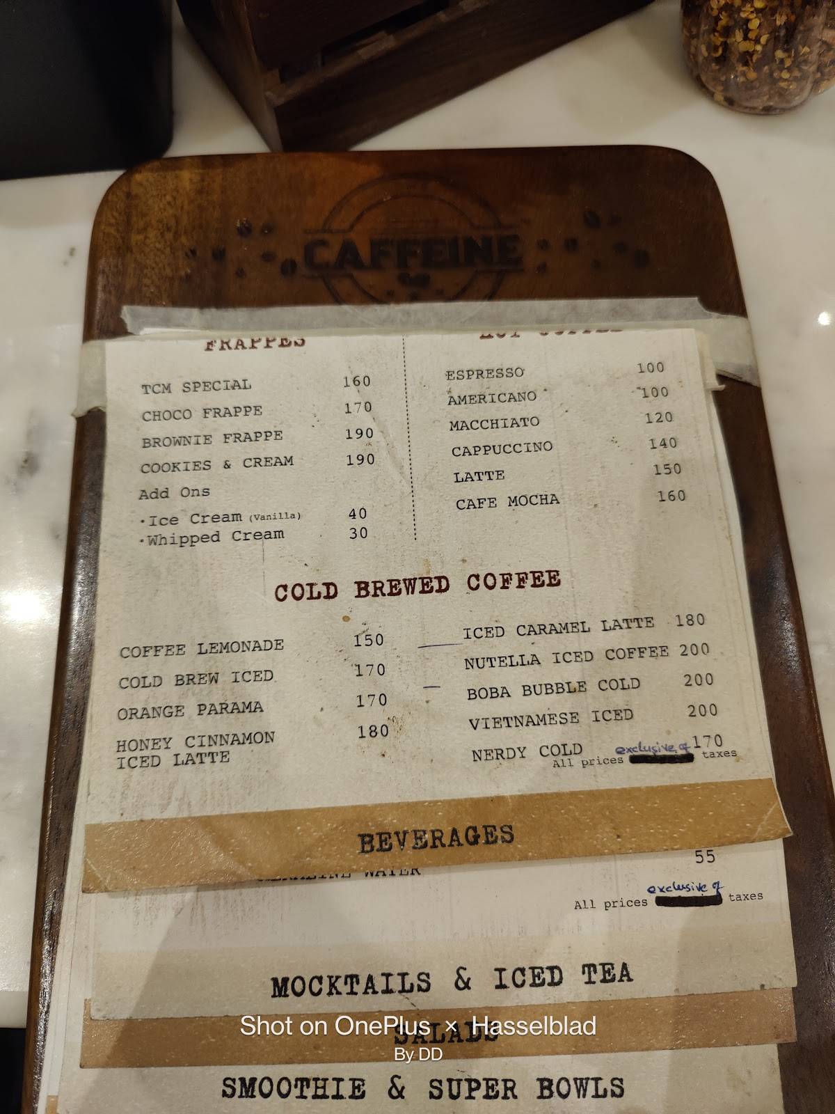 Menu at The Caffeine Ministry, Jodhpur