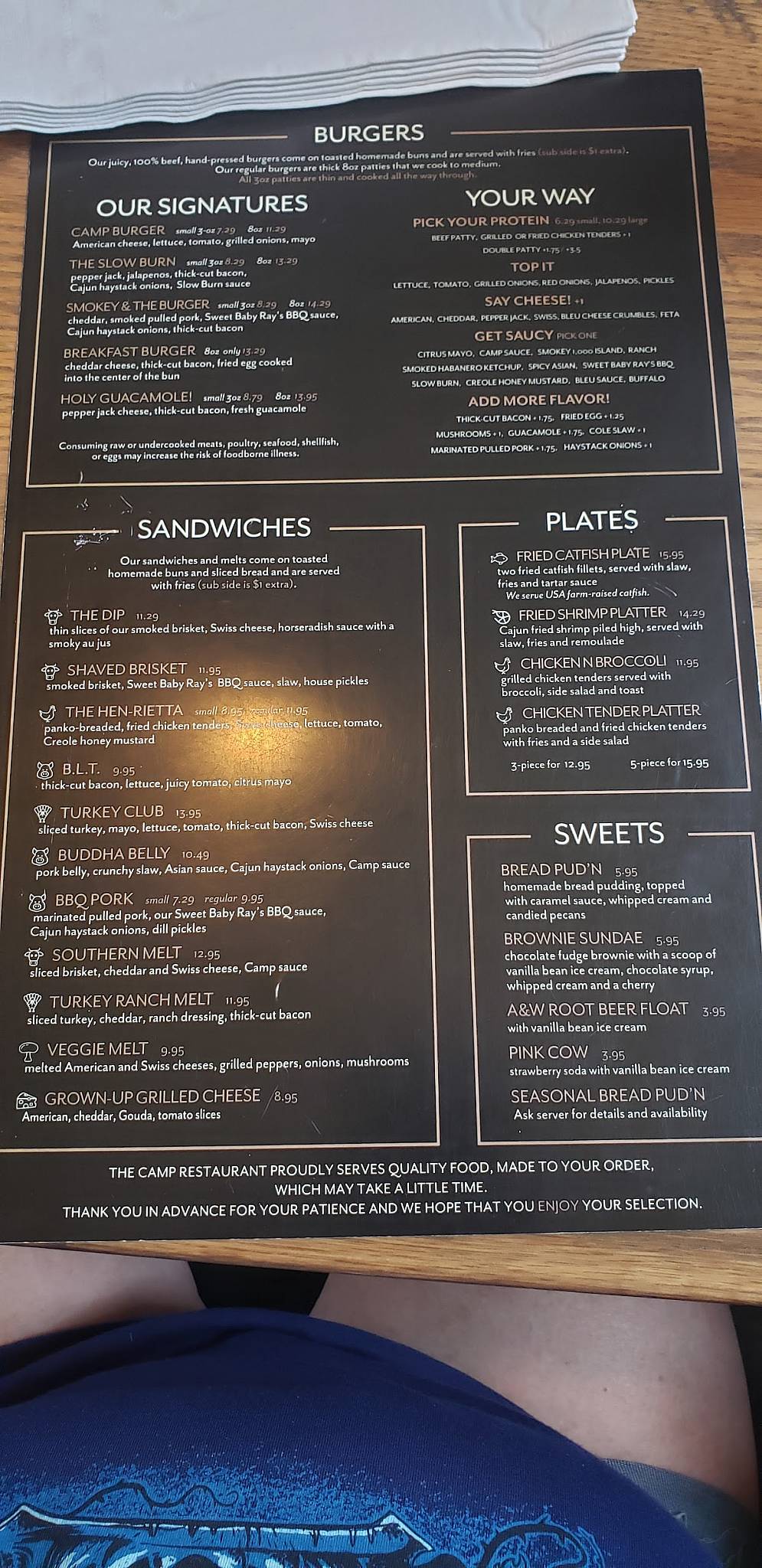 Menu at The Camp Restaurant, Natchez, 21 Silver St