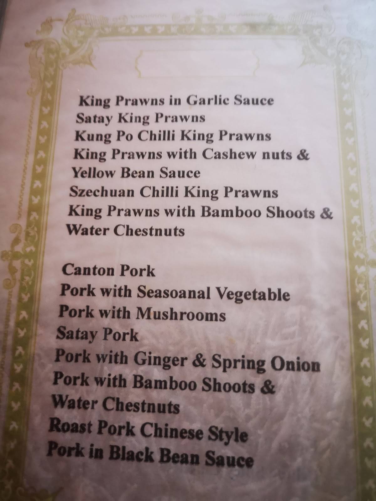 Menu at The Canton Chinese Restaurant, Norwich
