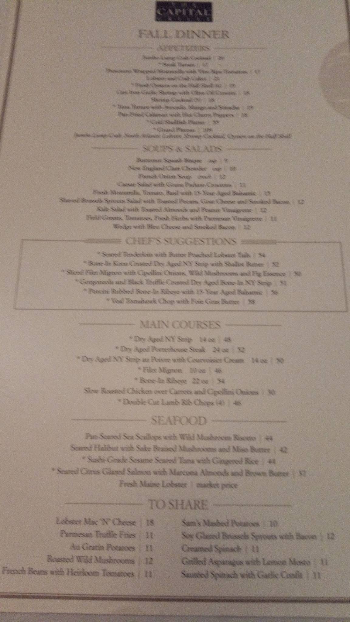 Menu at The Capital Grille pub & bar, Minneapolis