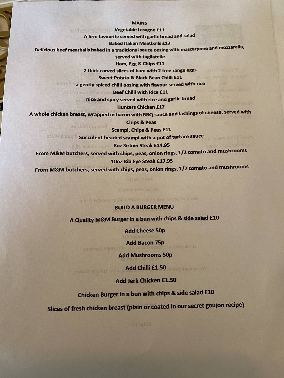 Menu at The Chestnut Horse restaurant, Great Finborough, B1115