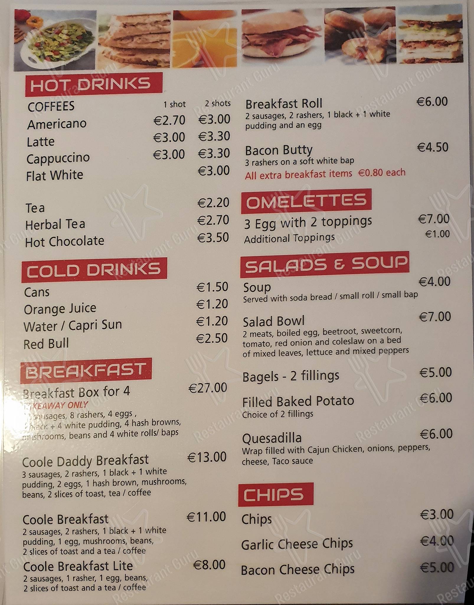 Menu at The Coole Cafe, Rathcoole