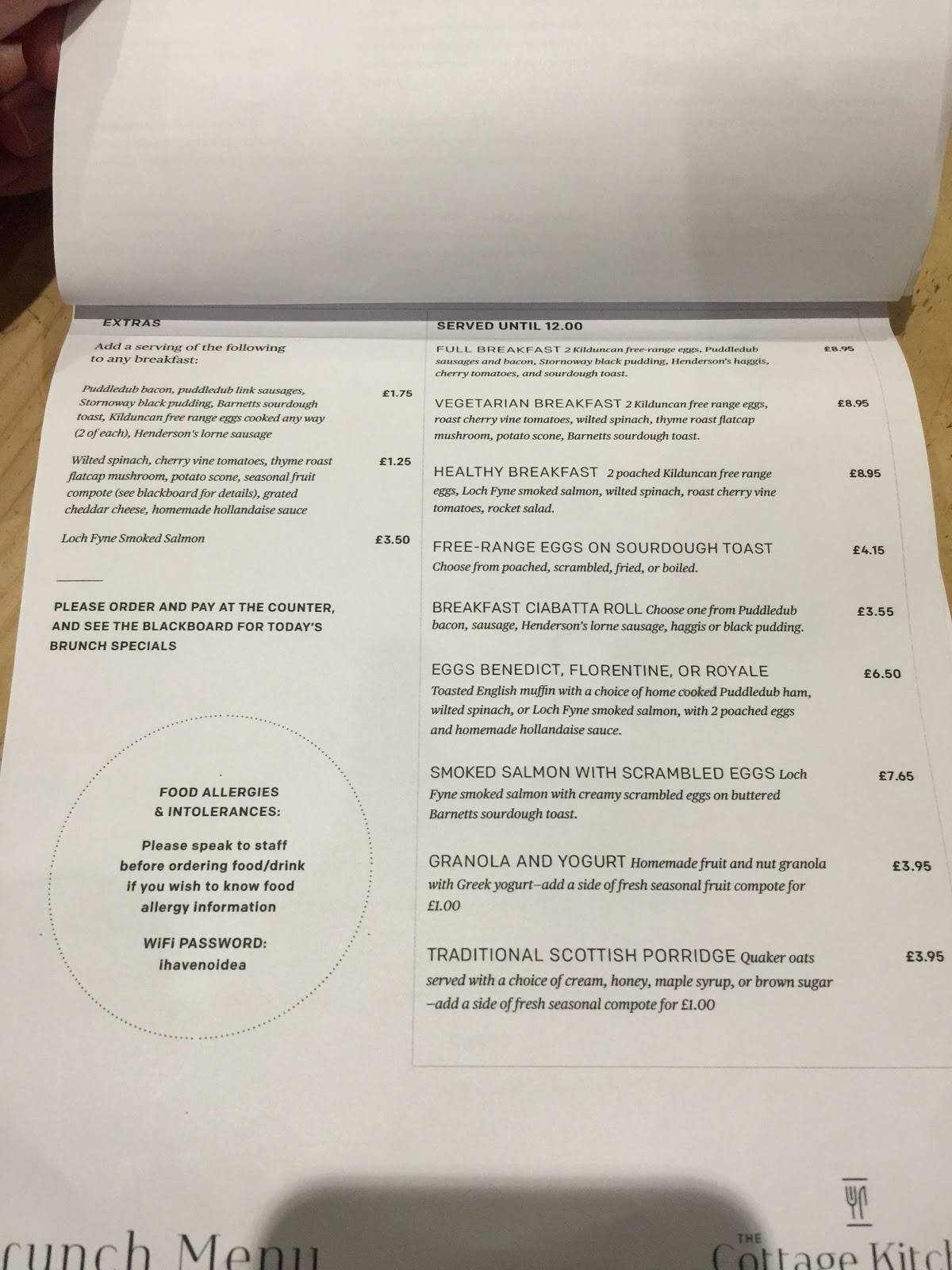 Menu at The Cottage Kitchen cafe, Saint Andrews