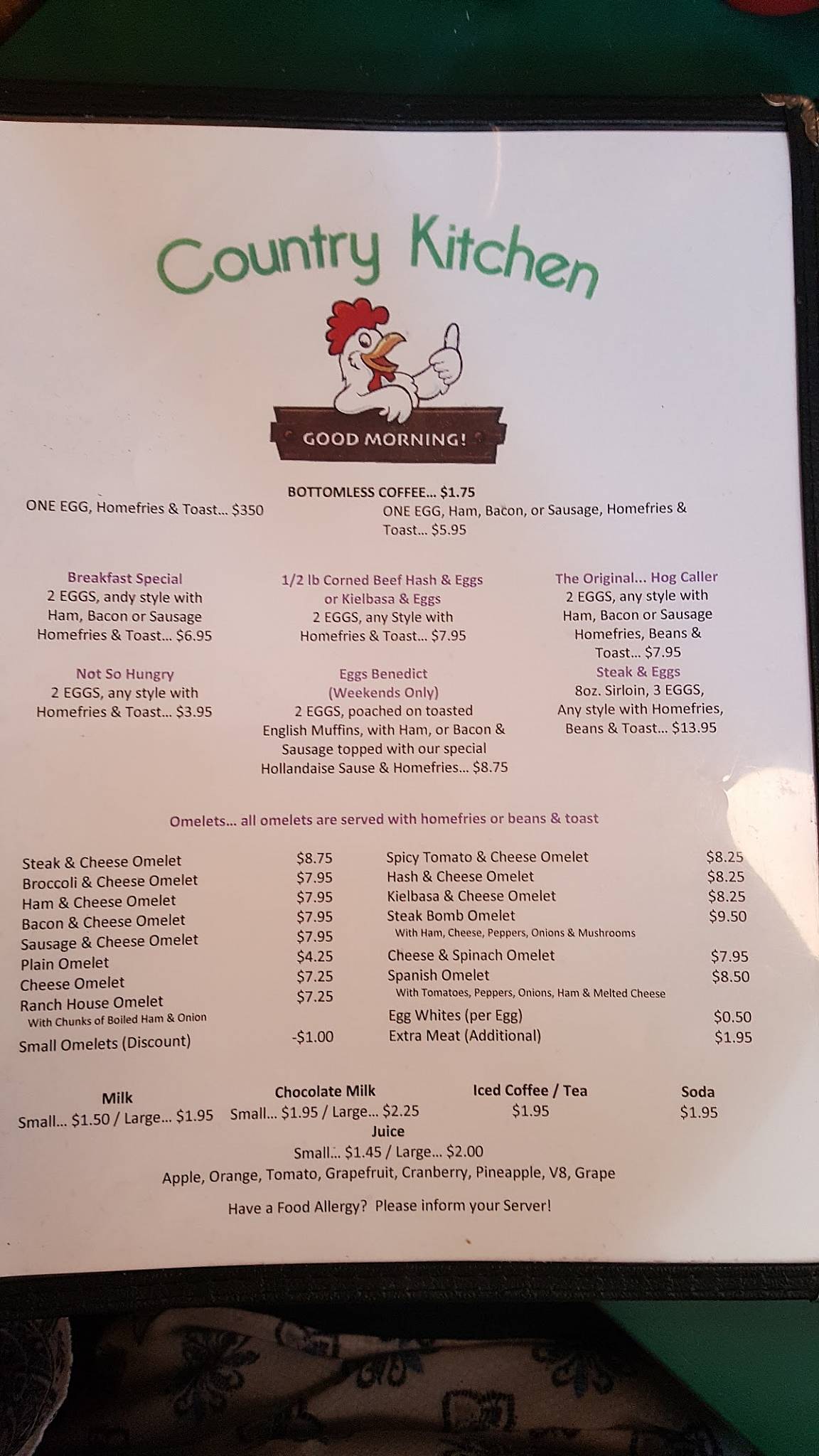 Menu at The Country Kitchen restaurant, Methuen