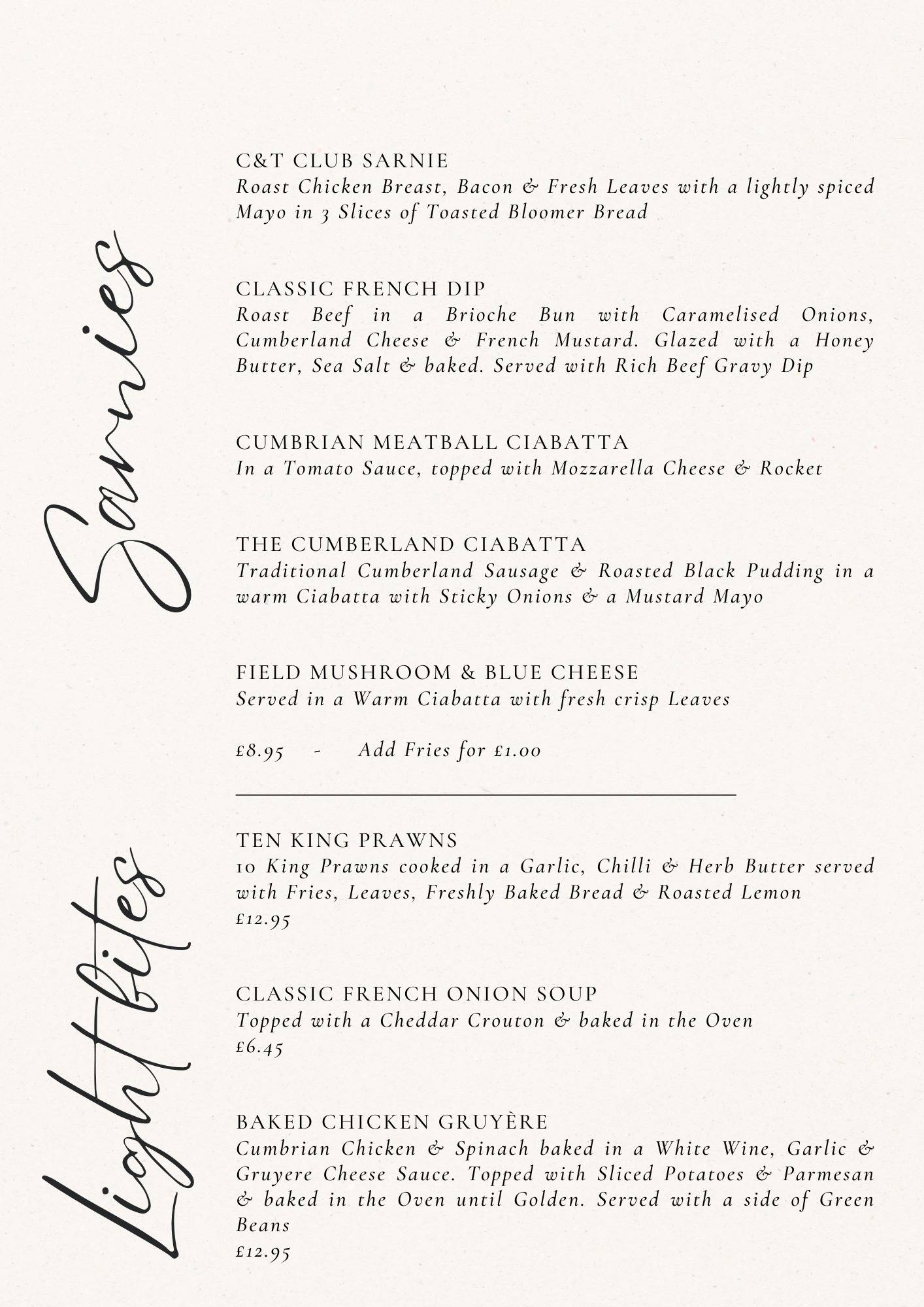 Menu at The Crown & Thistle pub & bar, Carlisle, Rockliffe