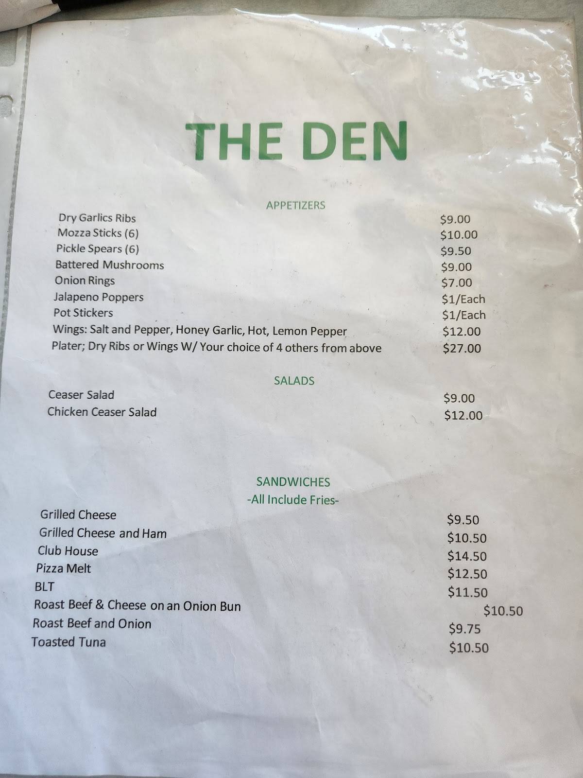 Menu at The Den pub & bar, Ashmont
