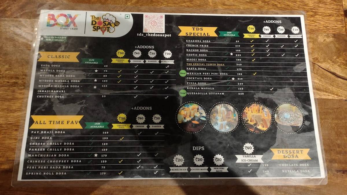 Menu at The Dosa Spot, Vasai