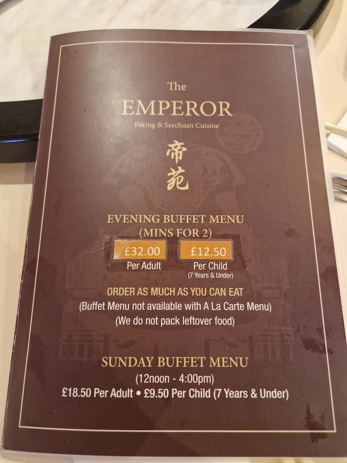 Menu at The Emperor restaurant, Sutton, 71-73 Stonecot Hill