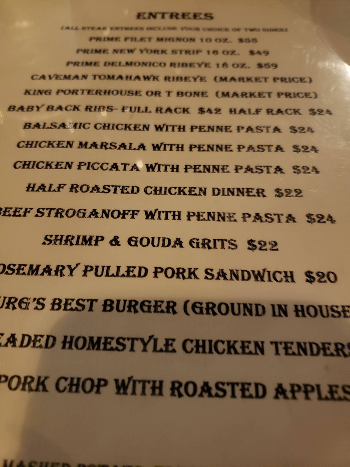 Menu at The Farmer Butcher Chef Bistro steakhouse, Austinburg