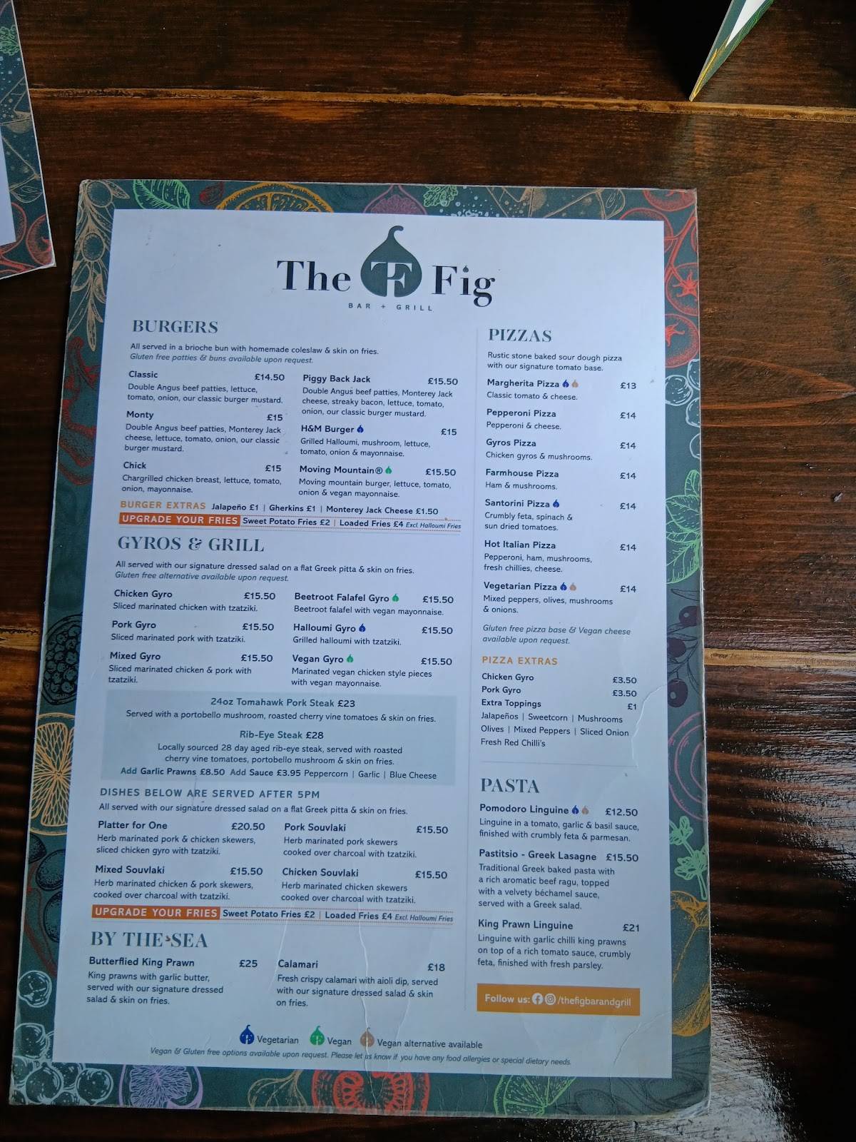 Menu at The Fig Bar & Grill, Great Yarmouth