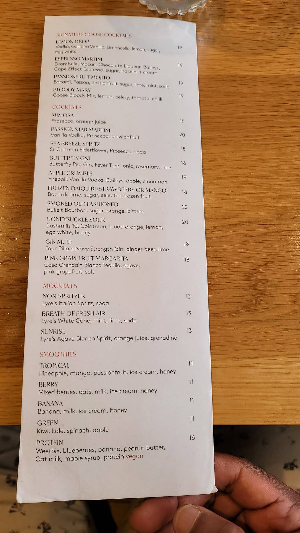 Menu at The Goose pub & bar, Busselton