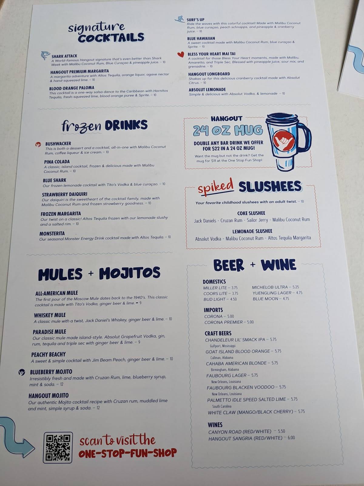 Menu at The Hangout Gulf Shores pub & bar, Gulf Shores, 101 E Beach Blvd