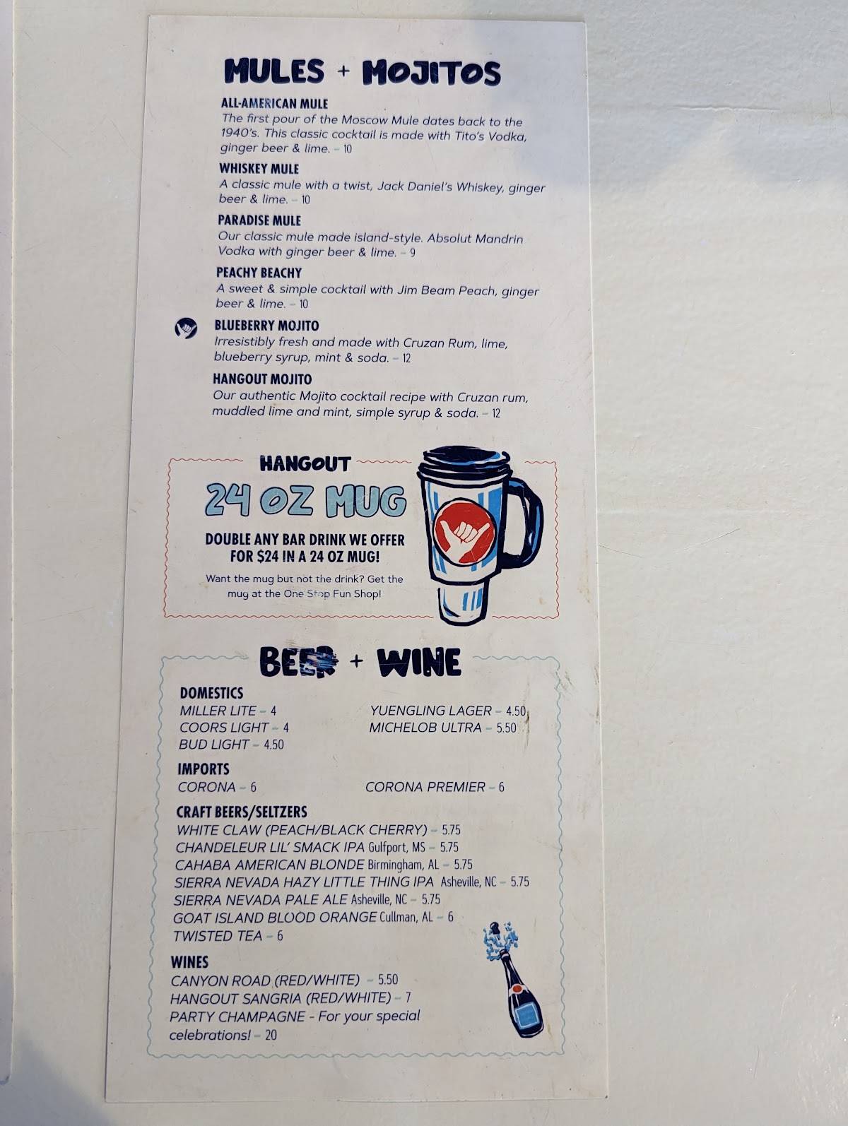 Menu at The Hangout Gulf Shores pub & bar, Gulf Shores, 101 E Beach Blvd