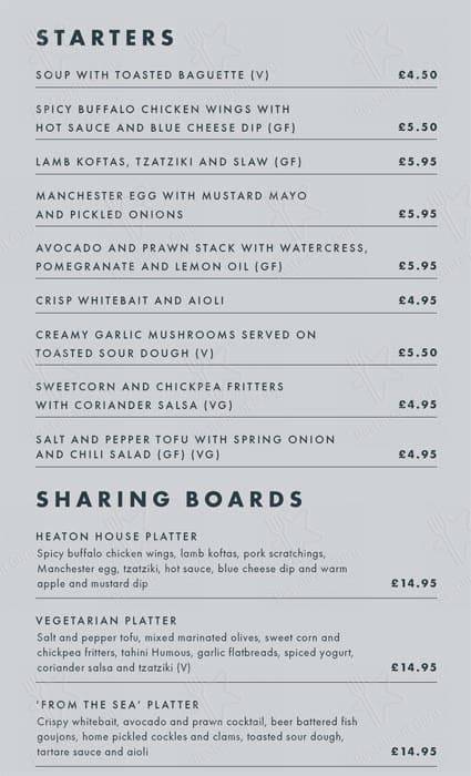 Menu at THE HEATON pub & bar, Stockport, 474 Didsbury Rd