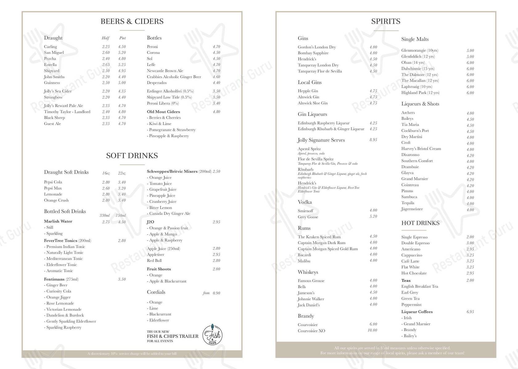 Menu at The Jolly Fisherman Inn pub & bar, Craster